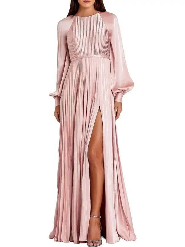 Mac Duggal Petite Ieena 1 Pleated Satin Gown - Blush