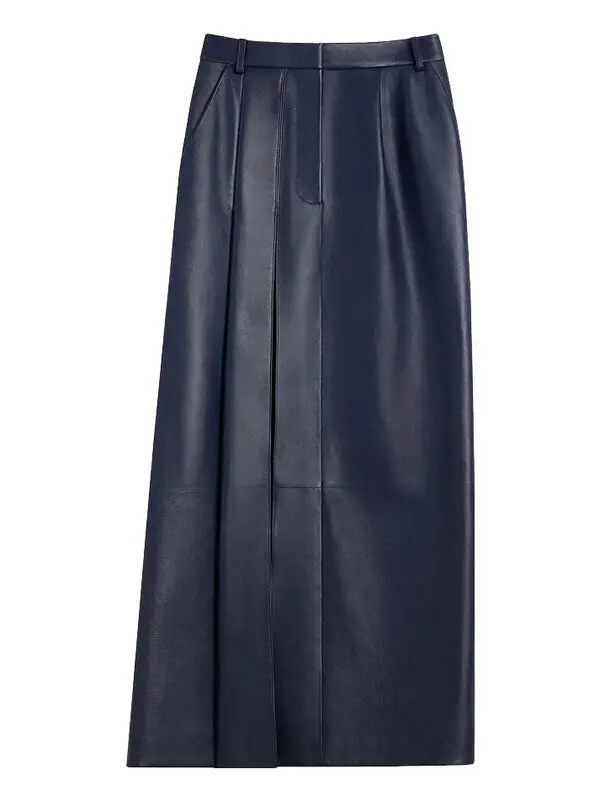 Givenchy Slashed Midi Skirt In Leather - Navy