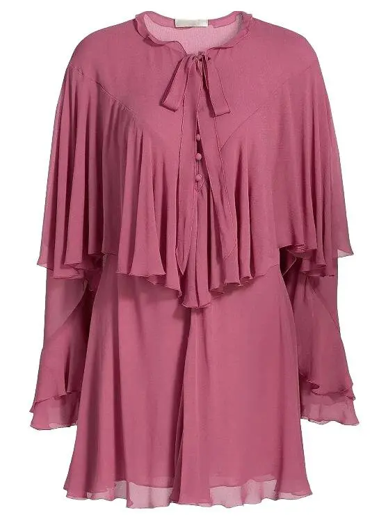 LoveShackFancy Liraine Ruffled Tiered Minidress - Deep Rose