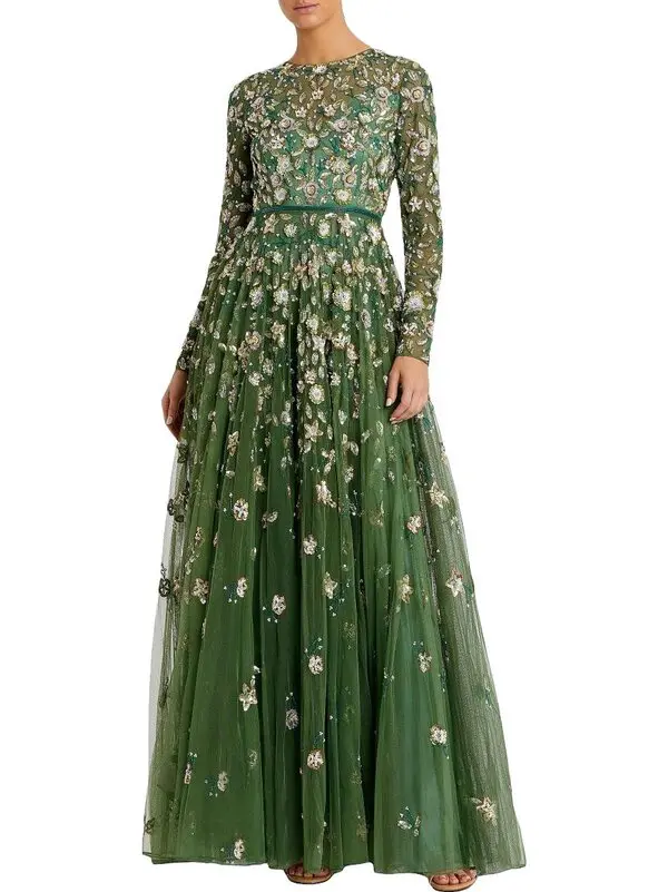 Mac Duggal Petite Embellished Tulle Fit & Flare Gown - Sage