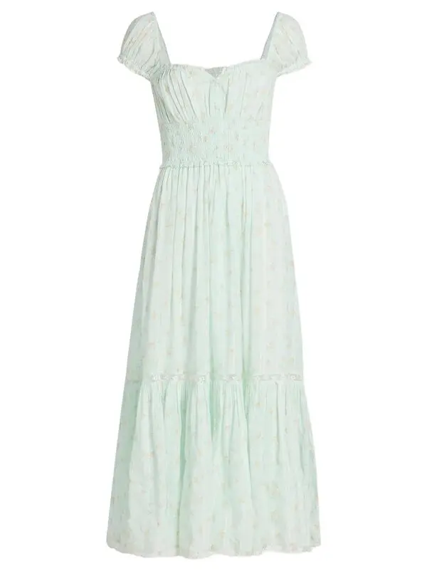 LoveShackFancy Lyssara Floral Cotton A-line Midi-dress - Celadon Drift