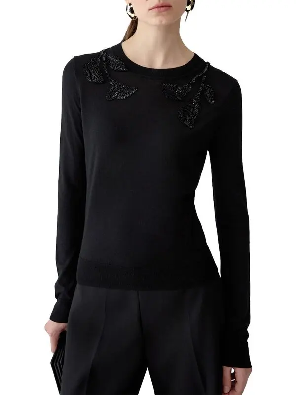 Carolina Herrera Embroidered Wool & Silk-blend Long-sleeve Sweater - Black