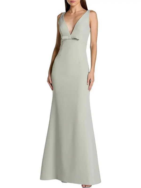 Mac Duggal Petite Bow Crepe Sleeveless Mermaid Gown - Sage