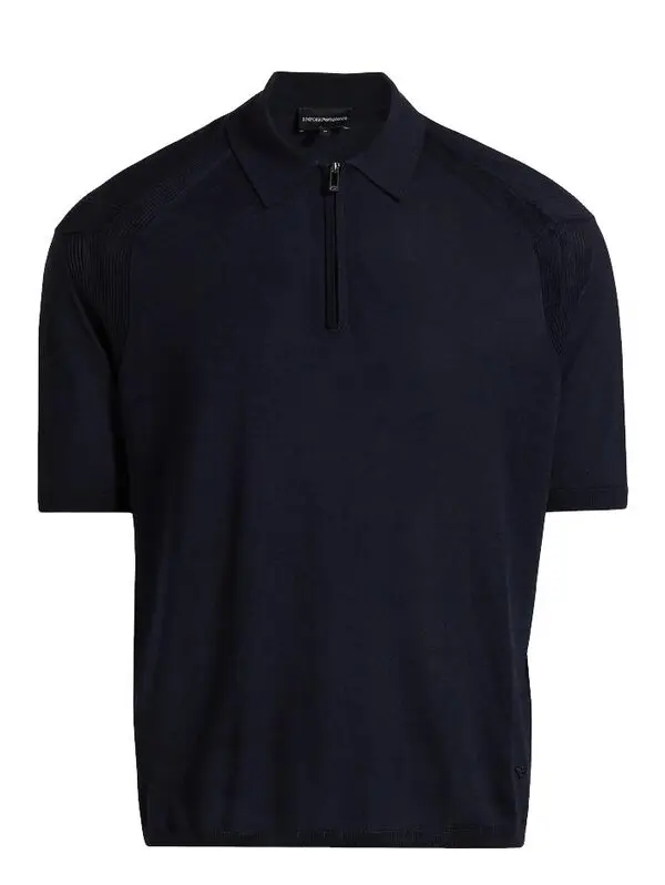 Emporio Armani Zip-front Polo Sweater - Navy