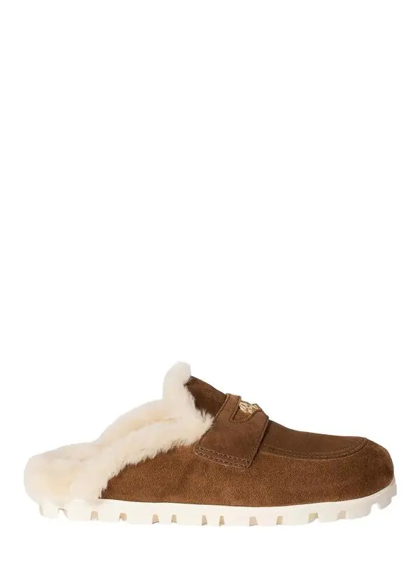 Miu Miu Suede Shearing Mules - Brown