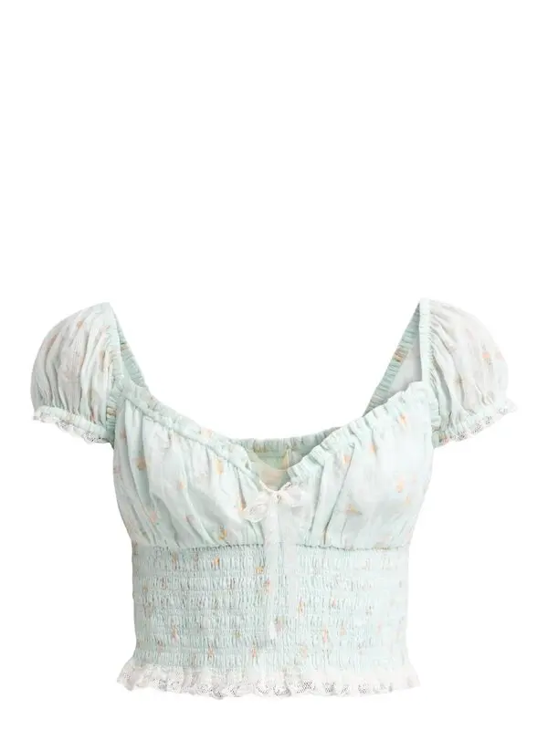 LoveShackFancy Daini Floral Smocked Top - Celadon Drift