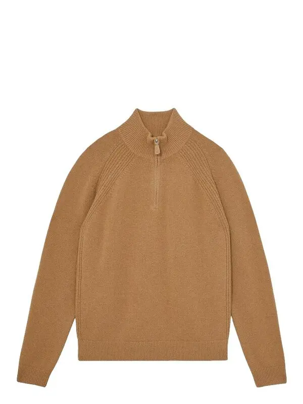 REISS Charming Wool-blend Quarter-zip Sweater - Camel