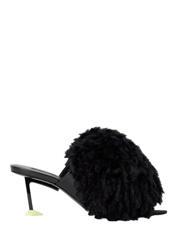 Givenchy Pompom Mules In Patent Leather And Knit - Black