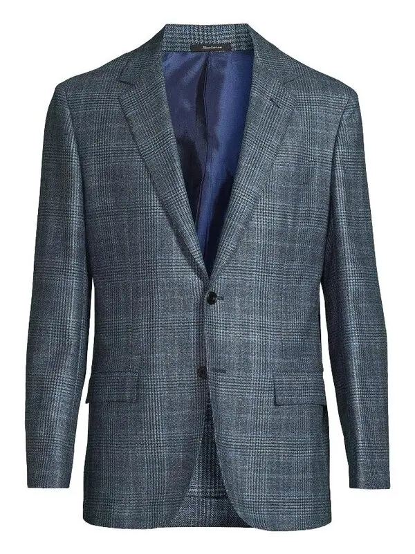 SARTORIO NAPOLI Plaid Wool-silk Jacket - Blue Pattern