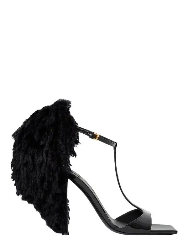 Givenchy Pompom Heeled Sandals In Patent Leather And Knit - Black
