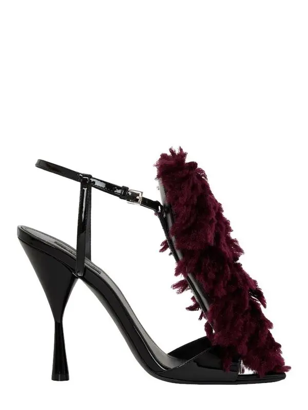 Givenchy Pompom Heeled Sandals In Patent Leather And Knit - Deep Red