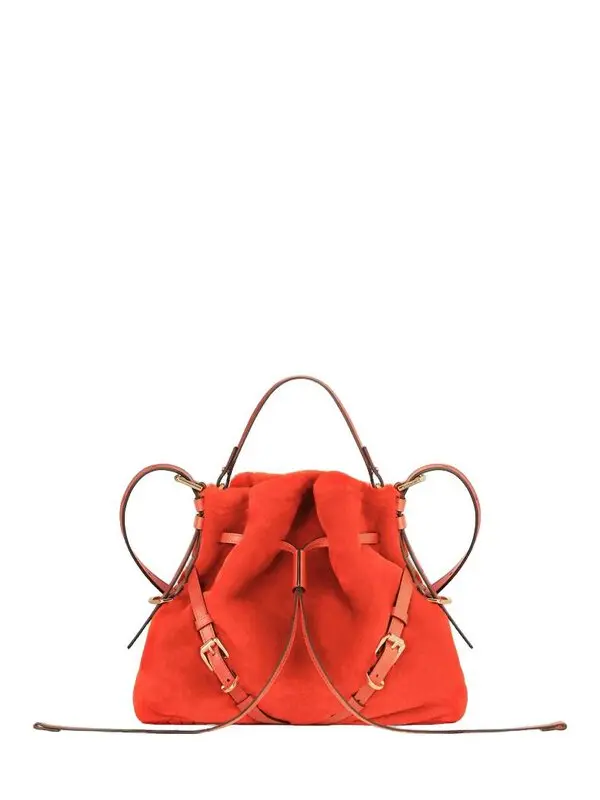 Givenchy Small Voyou Bucket Bag In Faux Fur - Orange