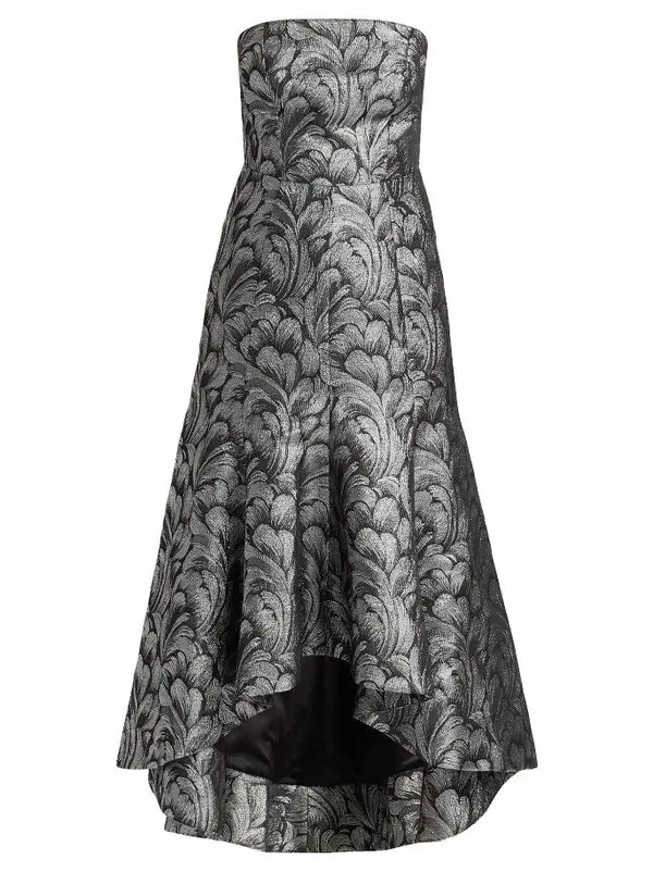 MILLY Diana Feather Jacquard Strapless Midi-dress - Silver Multi