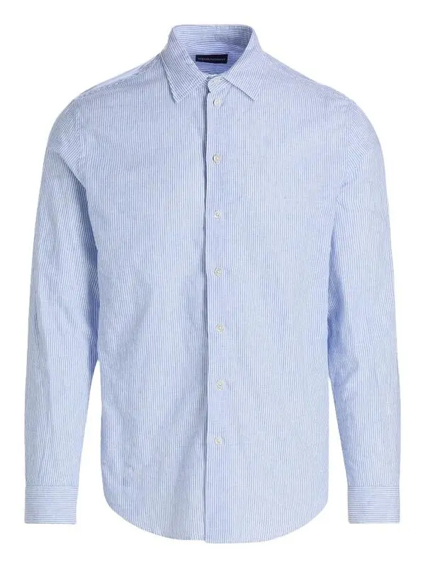 Emporio Armani Pinstriped Linen-cotton Button-front Shirt - Light Blue Fancy