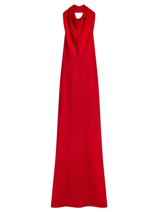 Givenchy Long Draped Halter Neck Dress In Satin Crepe - Bright Red