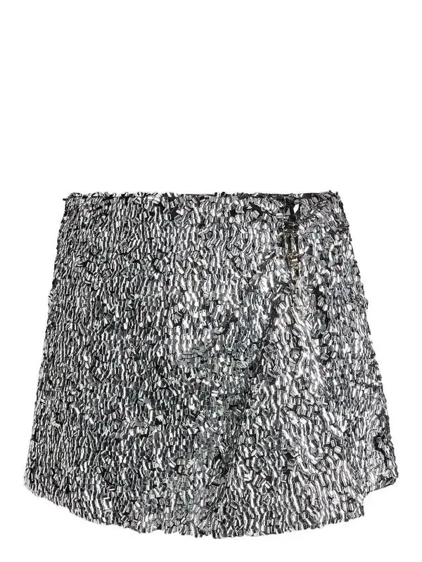 AREA Metallic Beaded Miniskirt - Silver