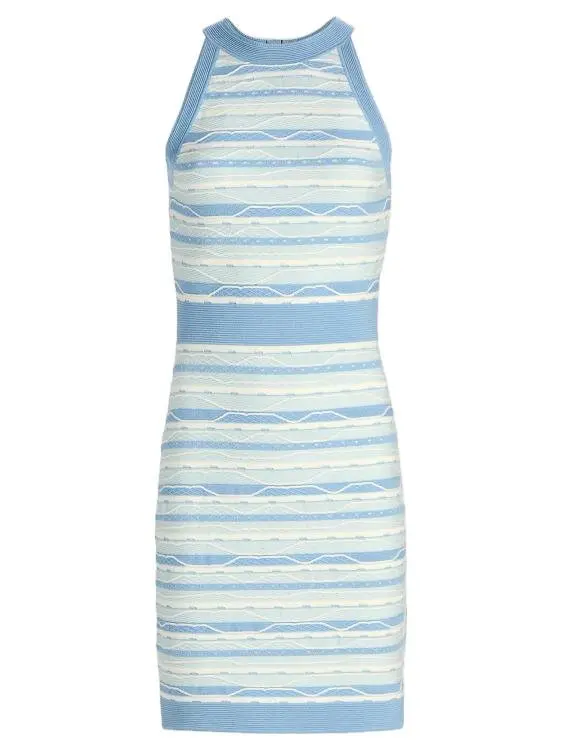 MILLY Sadie Textured Striped Knit Minidress - Blue Multi