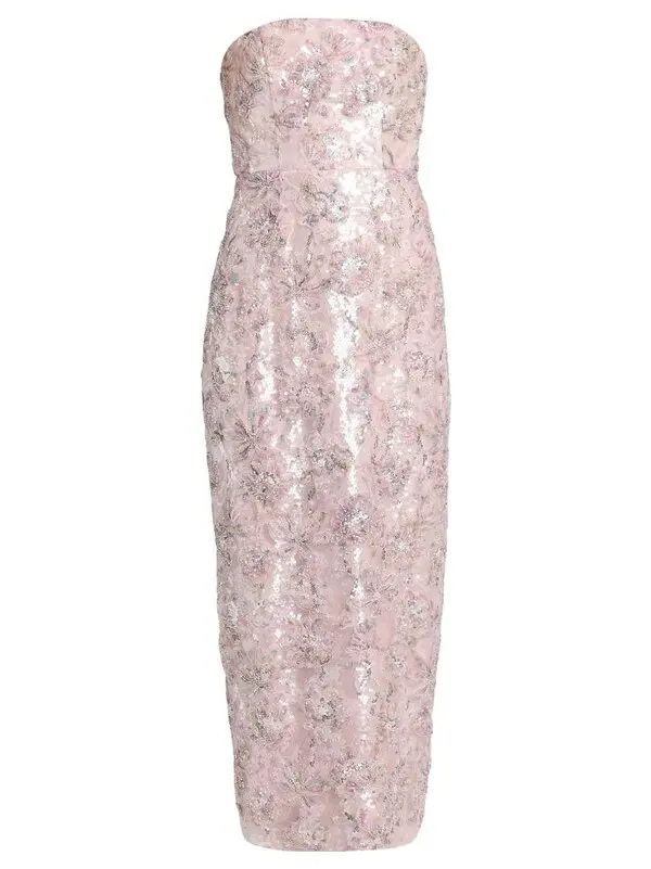 MILLY Jasmine Sequined Strapless Gown - Blush