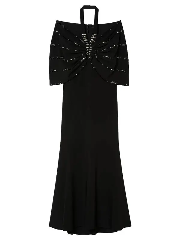 Marina Rinaldi Embroidered Cady Dress And Cape - Black