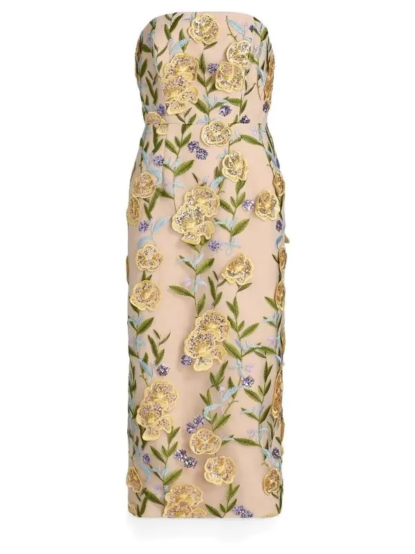 MILLY Kait Embroidered Sequined Strapless Midi-dress - Multi
