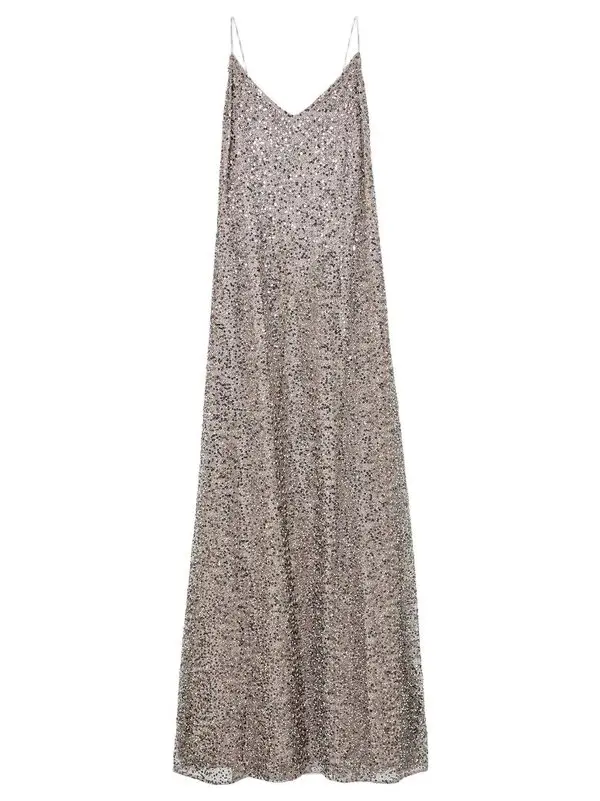 REISS Faye Sequined V-neck Gown - Silver