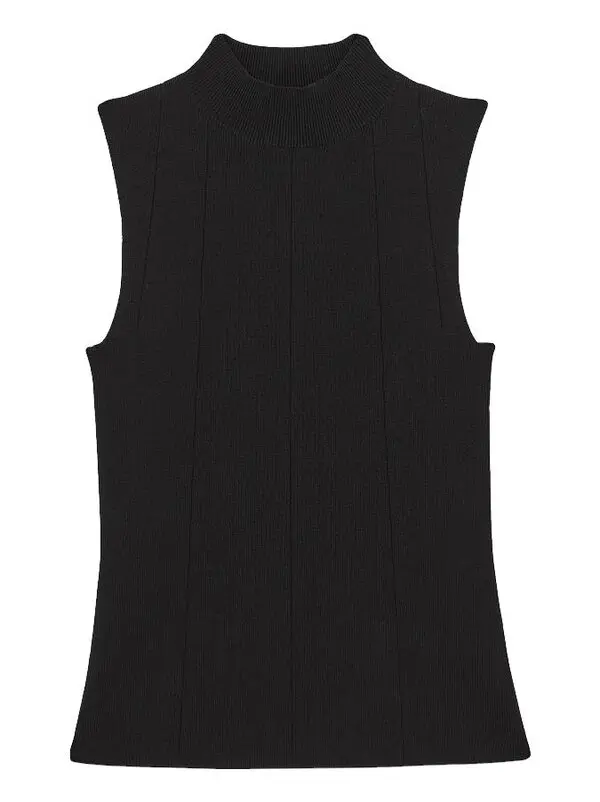 REISS Milan Knit Sleeveless Turtleneck Top - Black