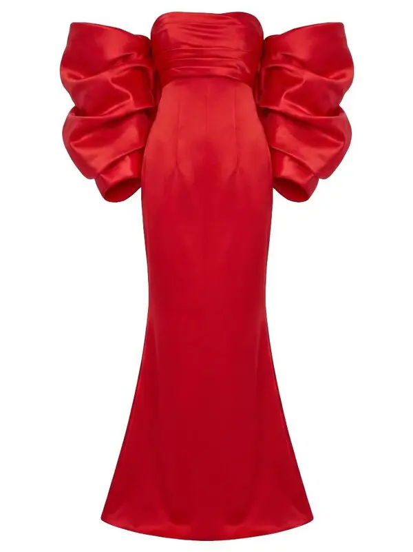 Mac Duggal Oversized Bow Satin Gown - Ruby