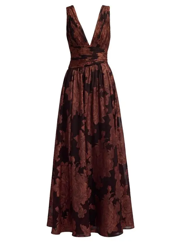 Mac Duggal Burnout Chiffon Sleeveless A-line Gown - Spice Multi