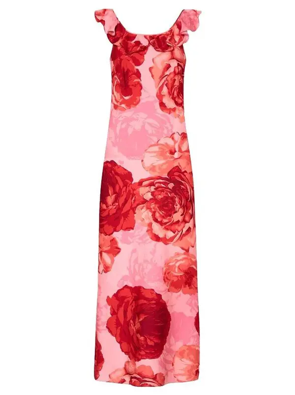 MILLY Scarlett Rose-printed Midi-dress - Pink Multi