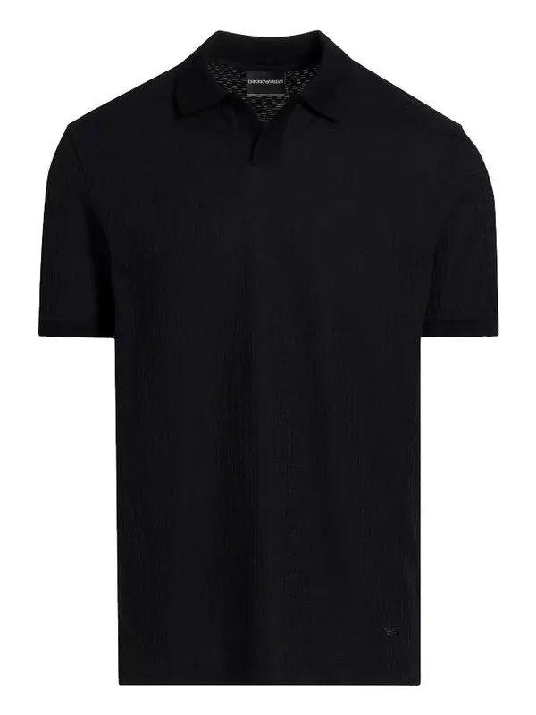 Emporio Armani Chain Stitch Cotton Polo Shirt - Fancy Blue