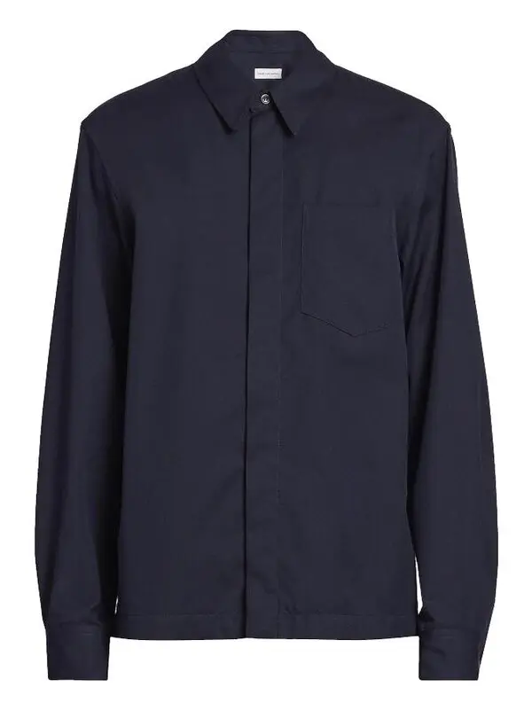 Dries Van Noten Corran Cotton-wool Button-front Shirt - Navy
