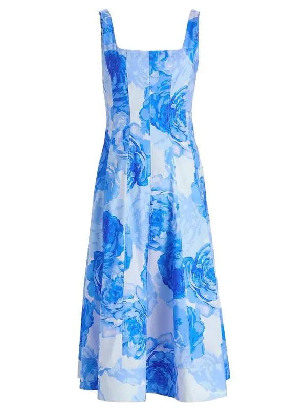 MILLY Nia Printed Stretch Cotton Poplin Midi-dress - Blue Multi