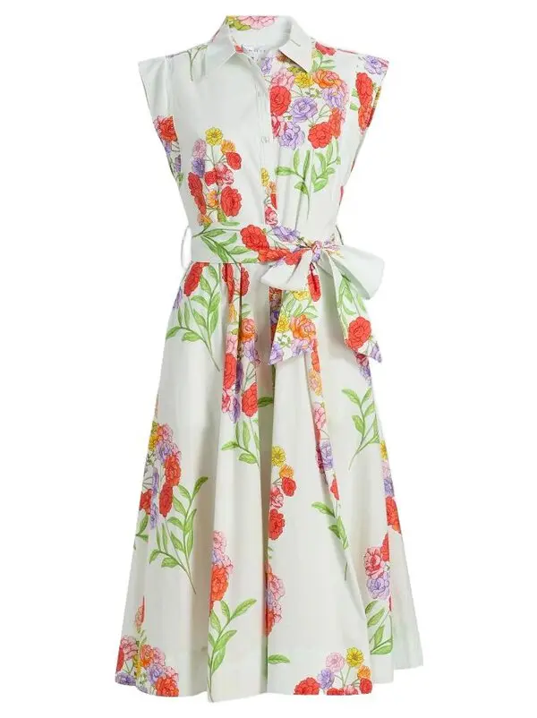 MILLY Jules Paris Bouquet Poplin Midi-dress - White Multi