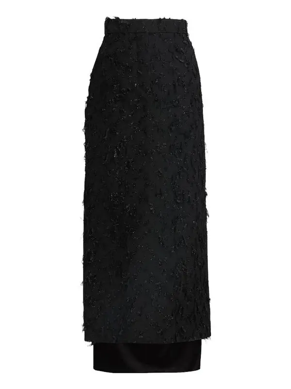 LANVIN Metallic Fringed Wool-blend Midi-skirt - Black