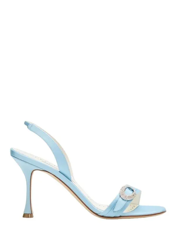 Manolo Blahnik Zutosan 90mm Satin Slingback Sandals - Light Blue