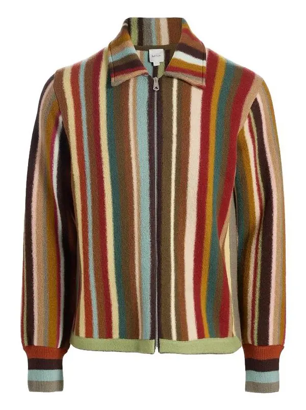 Paul Smith Striped Wool Zip-front Cardigan - Multicoloured