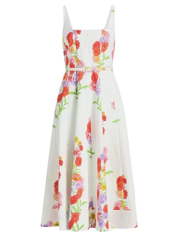 MILLY Nia Floral Squareneck Midi-dress - White Multi