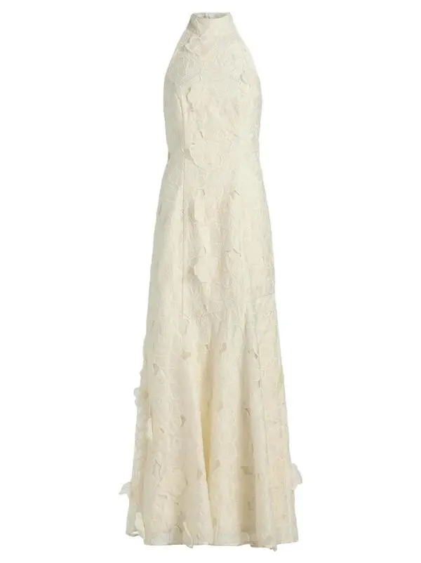 MILLY Josefina Halterneck Embroidered Maxi Dress - Ecru