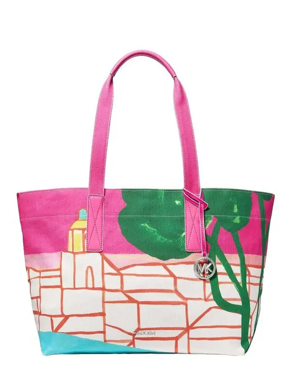 Michael Kors Large Printed Cotton Tote Bag - Raspberry Multi