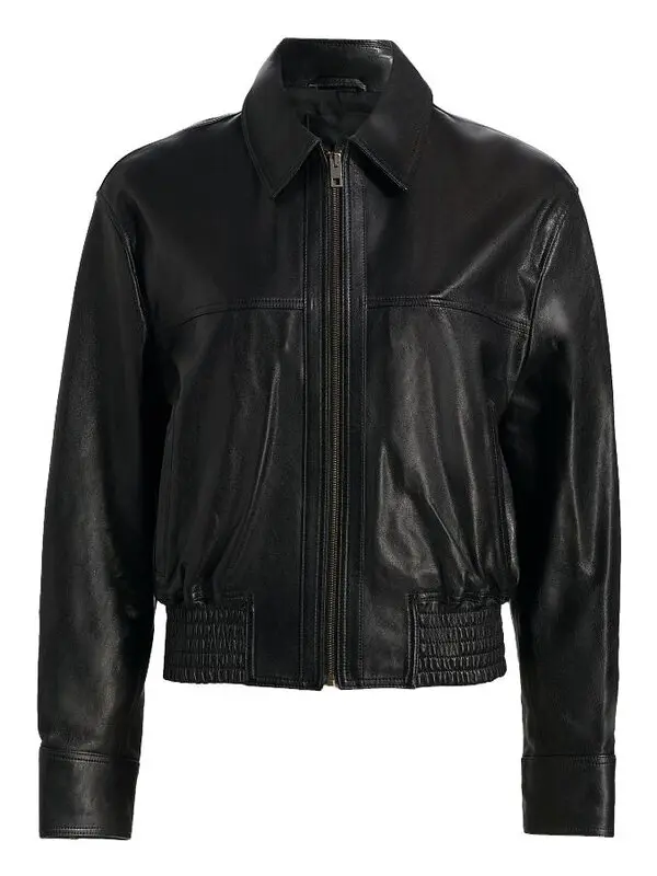 NILI LOTAN Aime Leather Bomber Jacket - Black