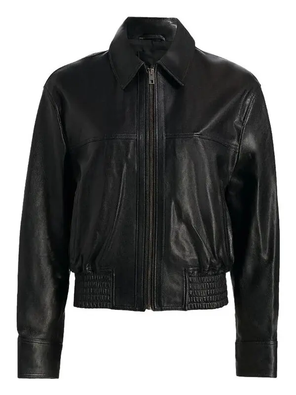 NILI LOTAN Aime Leather Bomber Jacket - Black
