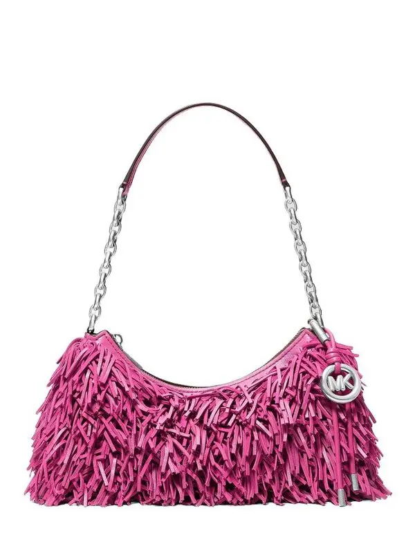Michael Kors Nolita Medium Fringed Leather Pouchette - Raspberry