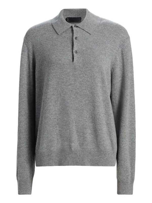 NILI LOTAN Jovan Cashmere Polo Sweater - Pebble Grey Heather