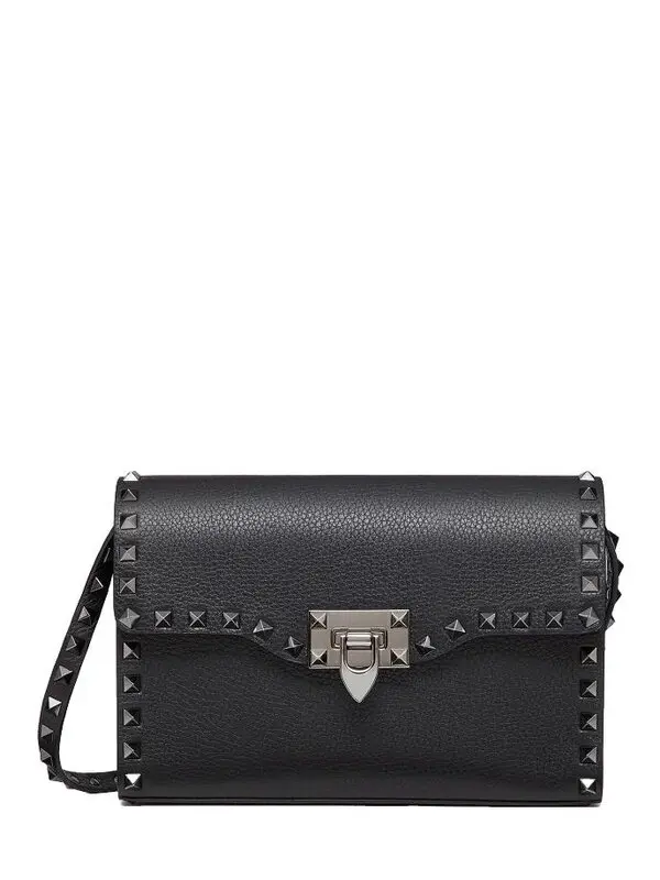 Valentino Garavani Rockstud Grainy Calfskin Crossbody Bag - Black