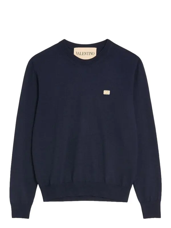 Valentino Garavani Wool Sweater With Vlogo Patch - Navy