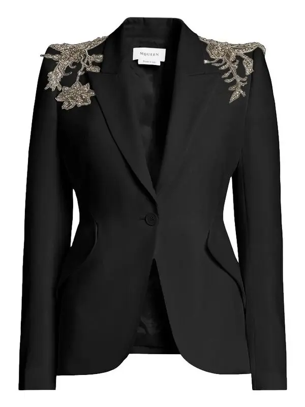 Alexander McQueen Shoulder-embellished Peak Lapel Jacket - Black