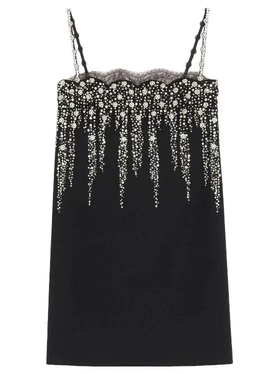 Valentino Garavani Embroidered Crepe Couture Short Dress - Black