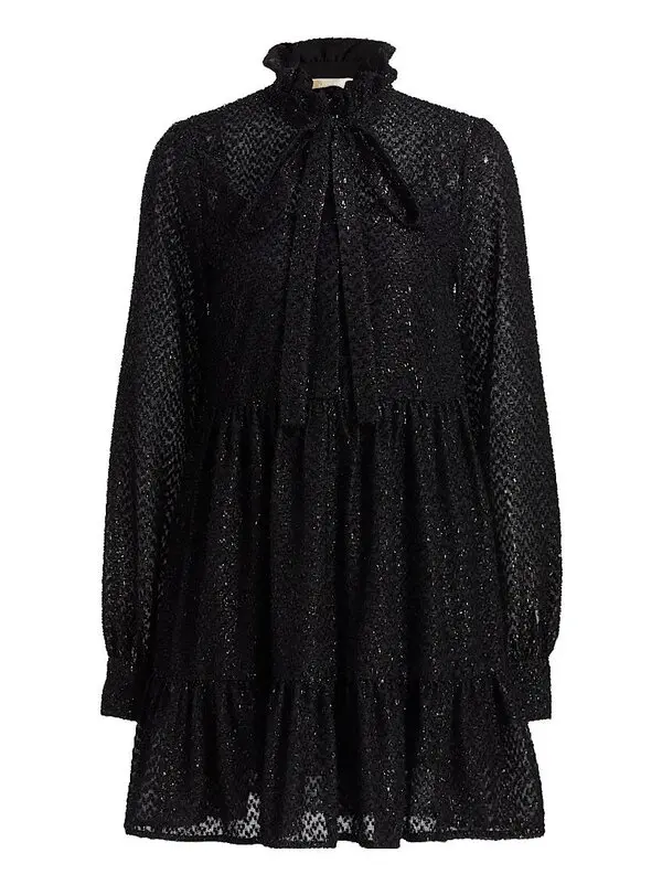 Michael Kors Tie-neck Long-sleeve Minidress - Black