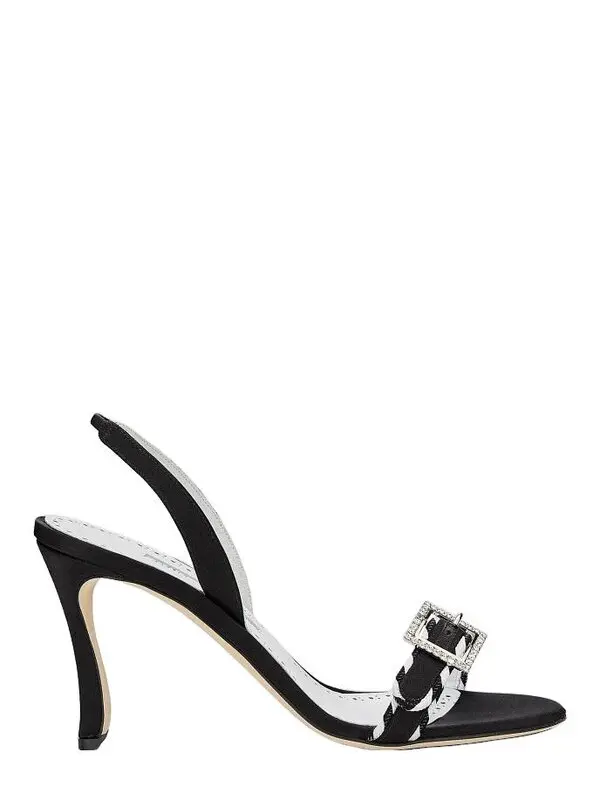 Manolo Blahnik 90mm Sumbasan Embellished Buckle Slingback Sandals - Black