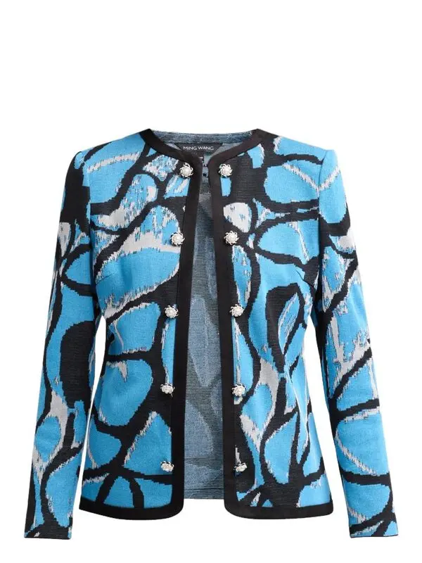 Ming Wang Abstract Jacquard Suede Knit Jacket - Tranquil